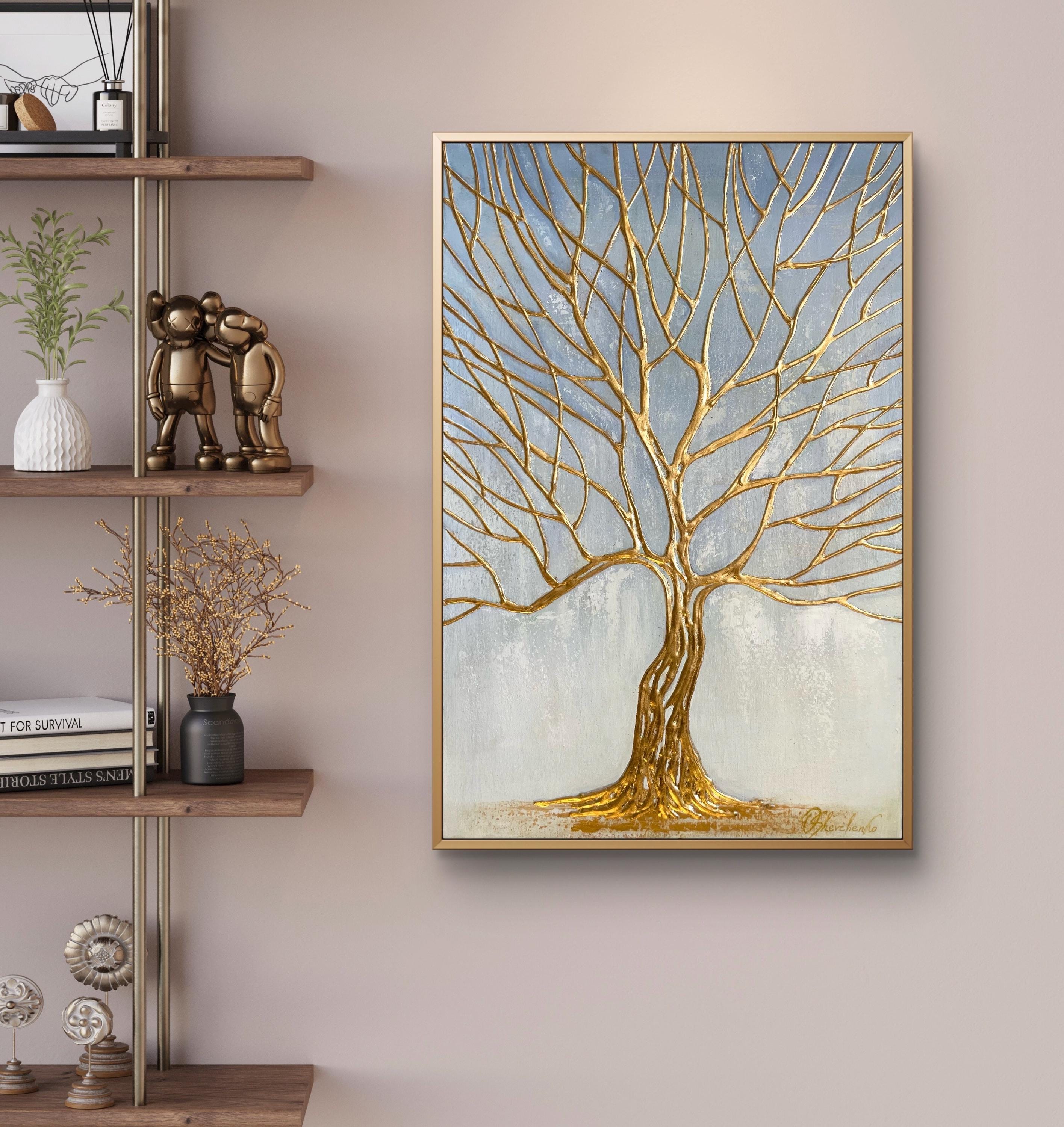 Gold Tree Textured Painting, Original Handmade 3D Artwork, Modern Wall ...