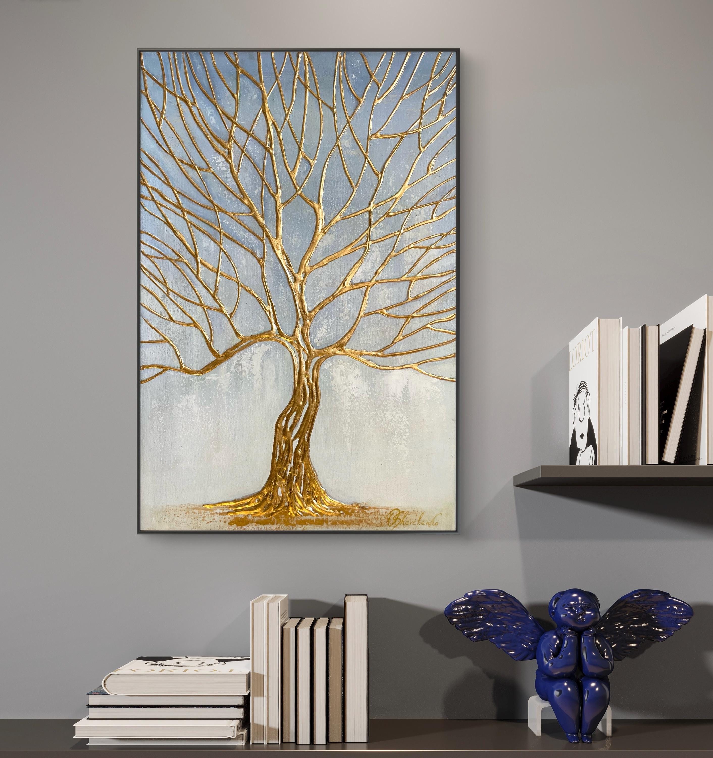 Gold Tree Textured Painting, Original Handmade 3D Artwork, Modern Wall ...