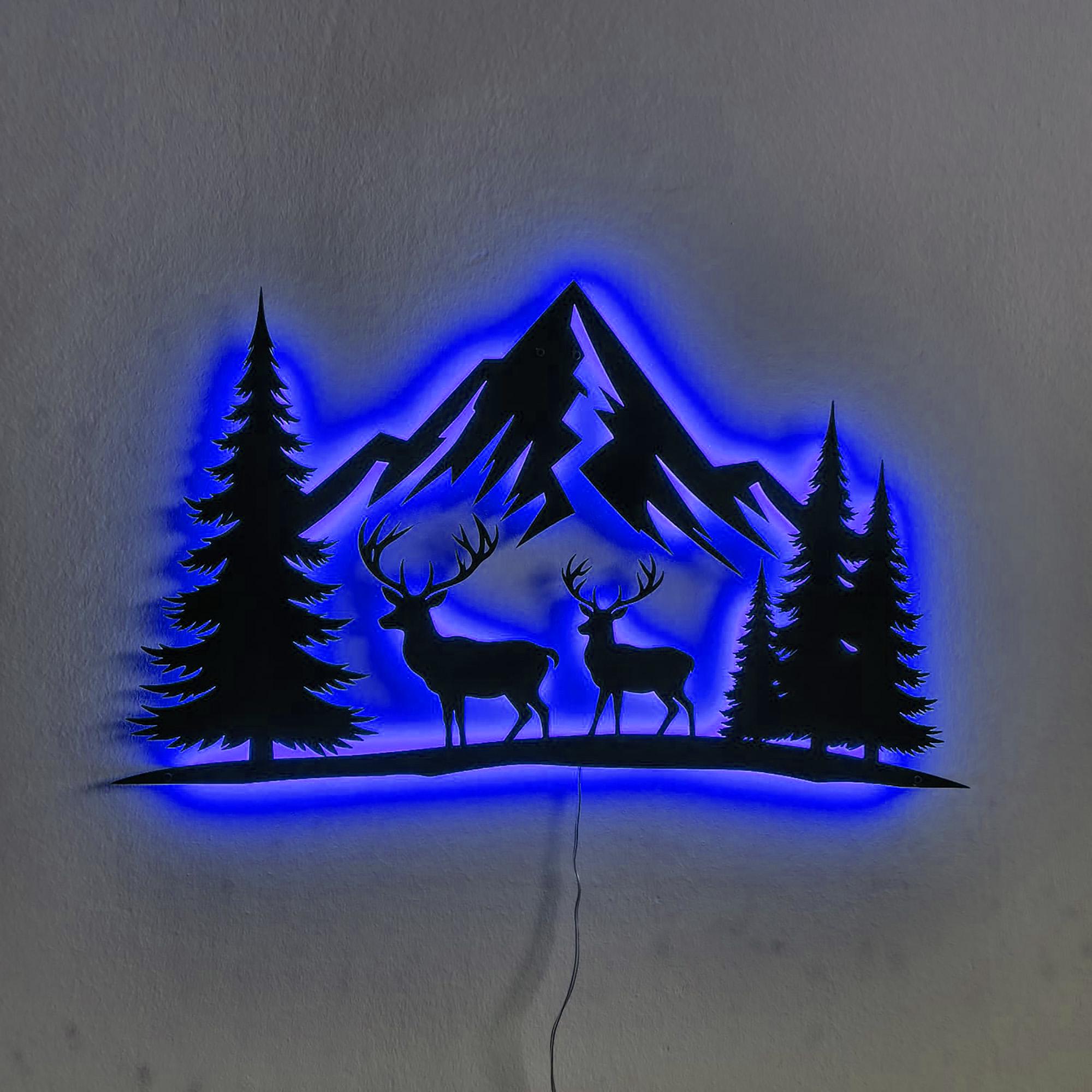 Rustic Deer Mountain LED Wall Light, Cabin Decor - Etsy