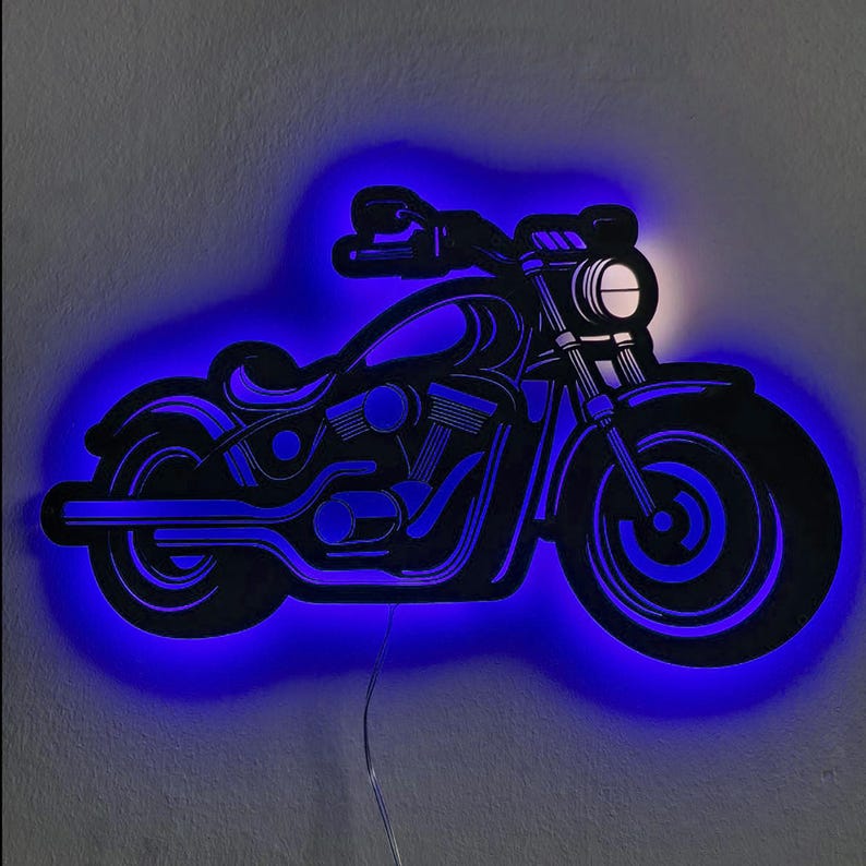 Motorcycle Wall Art With LED Light, Handmade Motorcycle Decor ...