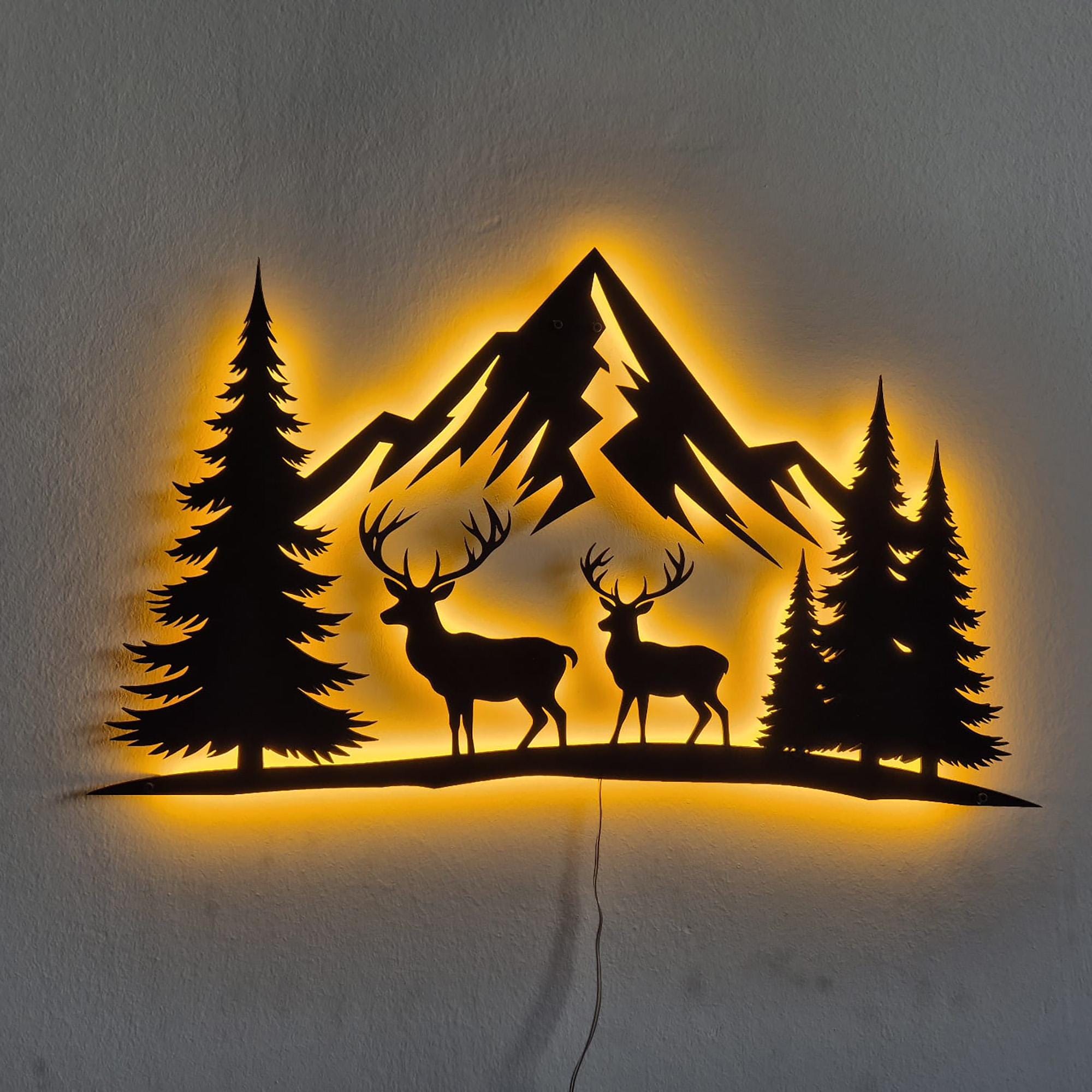 Rustic Deer Mountain LED Wall Light, Cabin Decor - Etsy