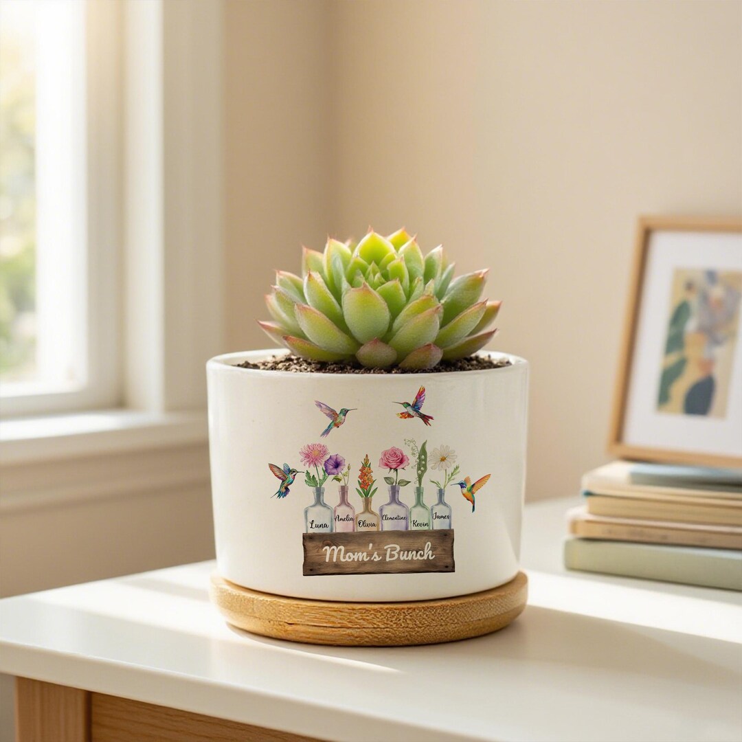 Personalized Birth Flower Planter, Custom Mom's Bunch Pot With Family ...