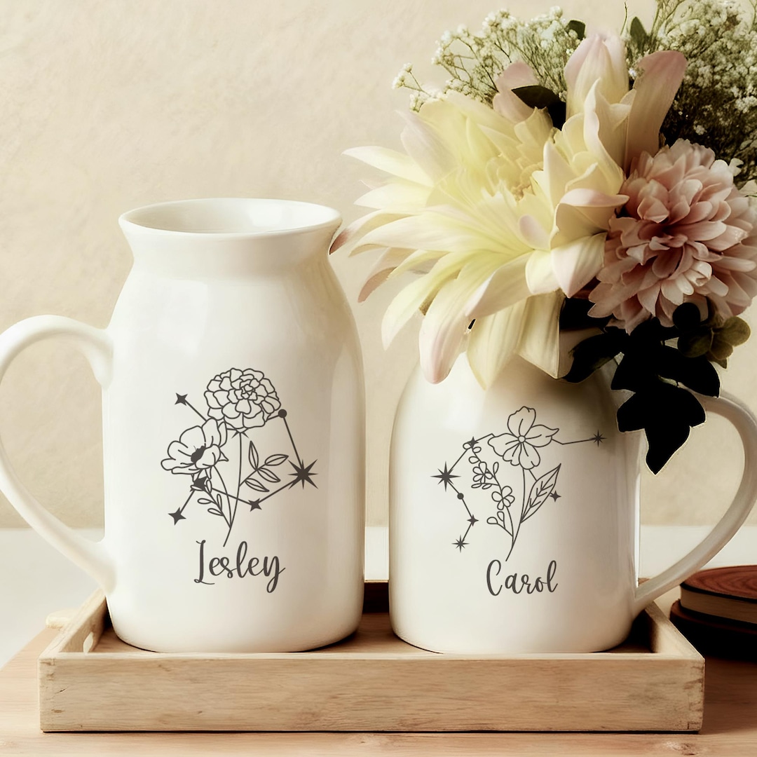Personalized Birth Flower Vase, Custom Flower Vase With Birth Month ...