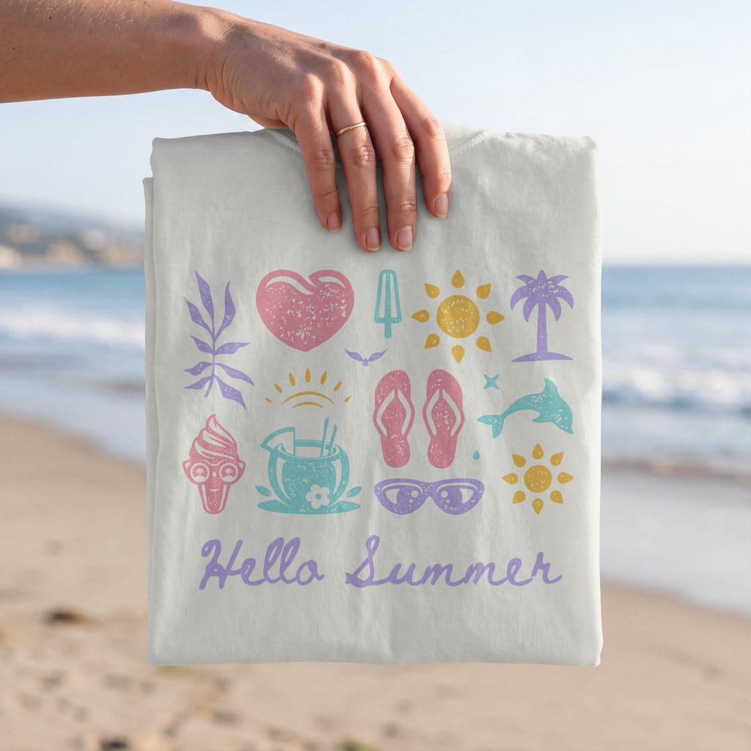 Retro Summer Clipart Bundle, Pastel Beach Vacation Design (digital ...