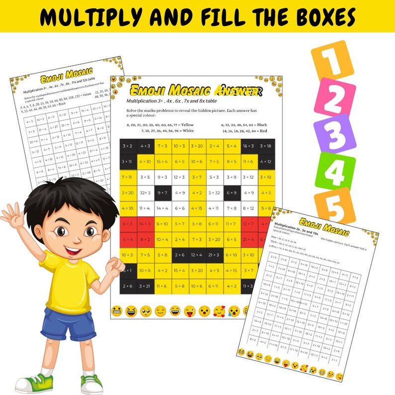 Emoji Multiplication Color by Number | Times Tables Practice (PDF) - Etsy