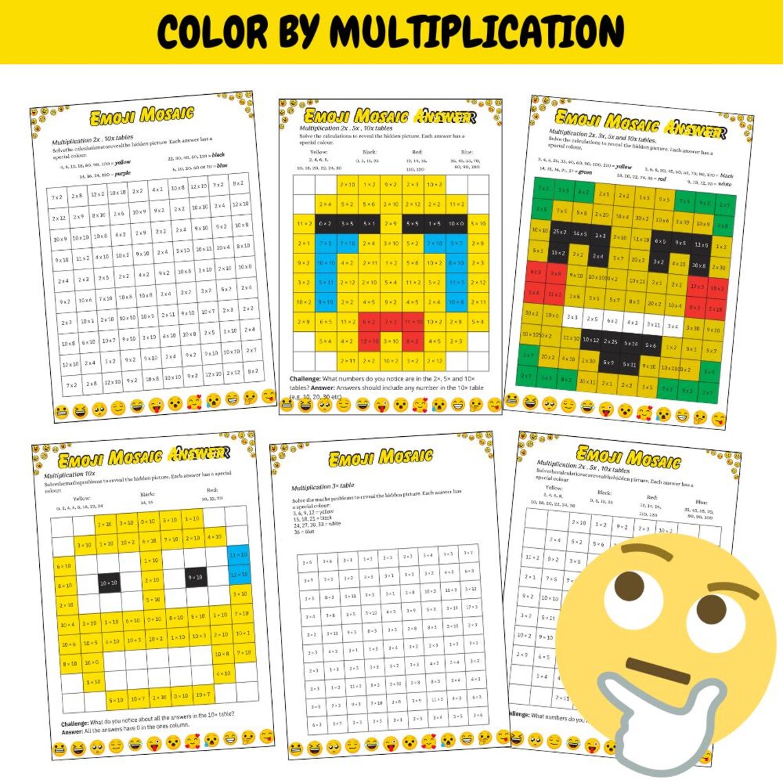Emoji Multiplication Color by Number | Times Tables Practice (PDF) - Etsy