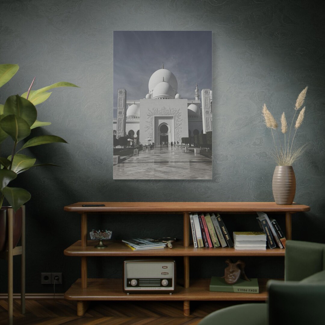 Sheikh Zayed Grand Mosque B&W Elegant Canvas Print, Architectural Art ...