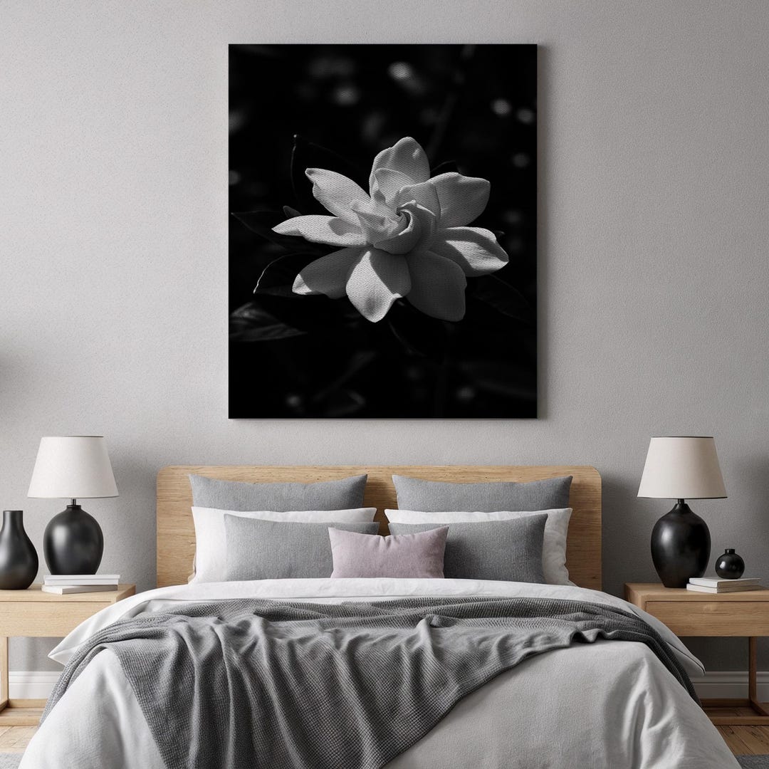 Black and White Flower Canvas – Elegant Monochrome Bloom Wall Art ...