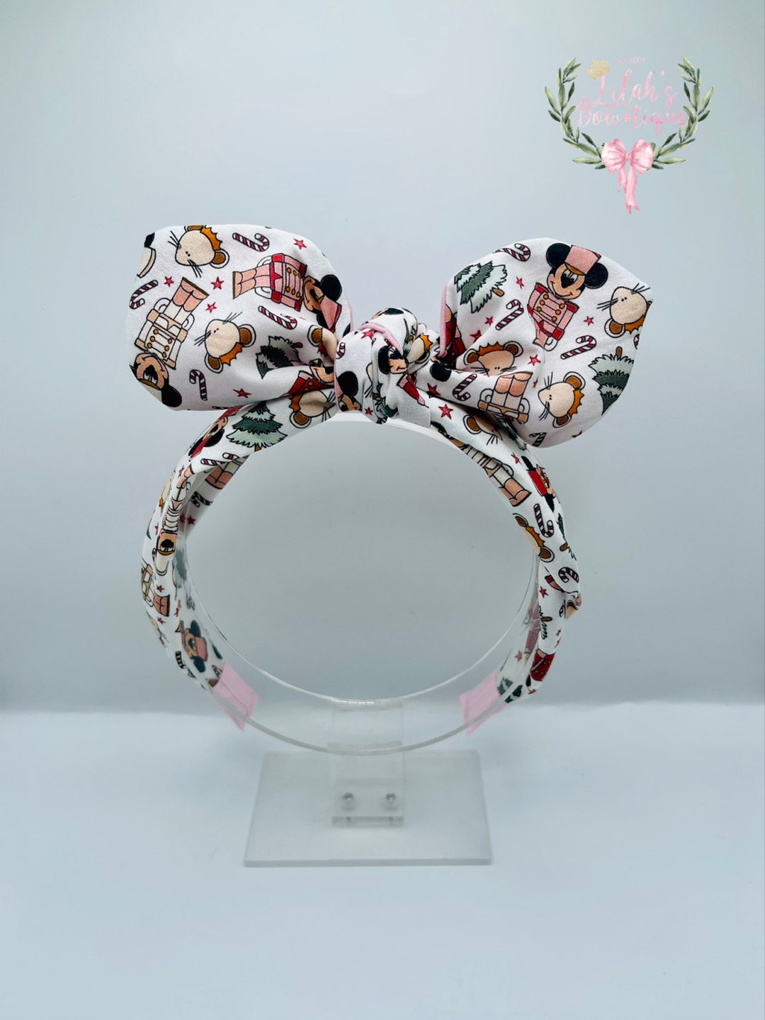 Custom Nutcracker Mickey Mouse Christmas Fabric Knotted Bow Headband ...