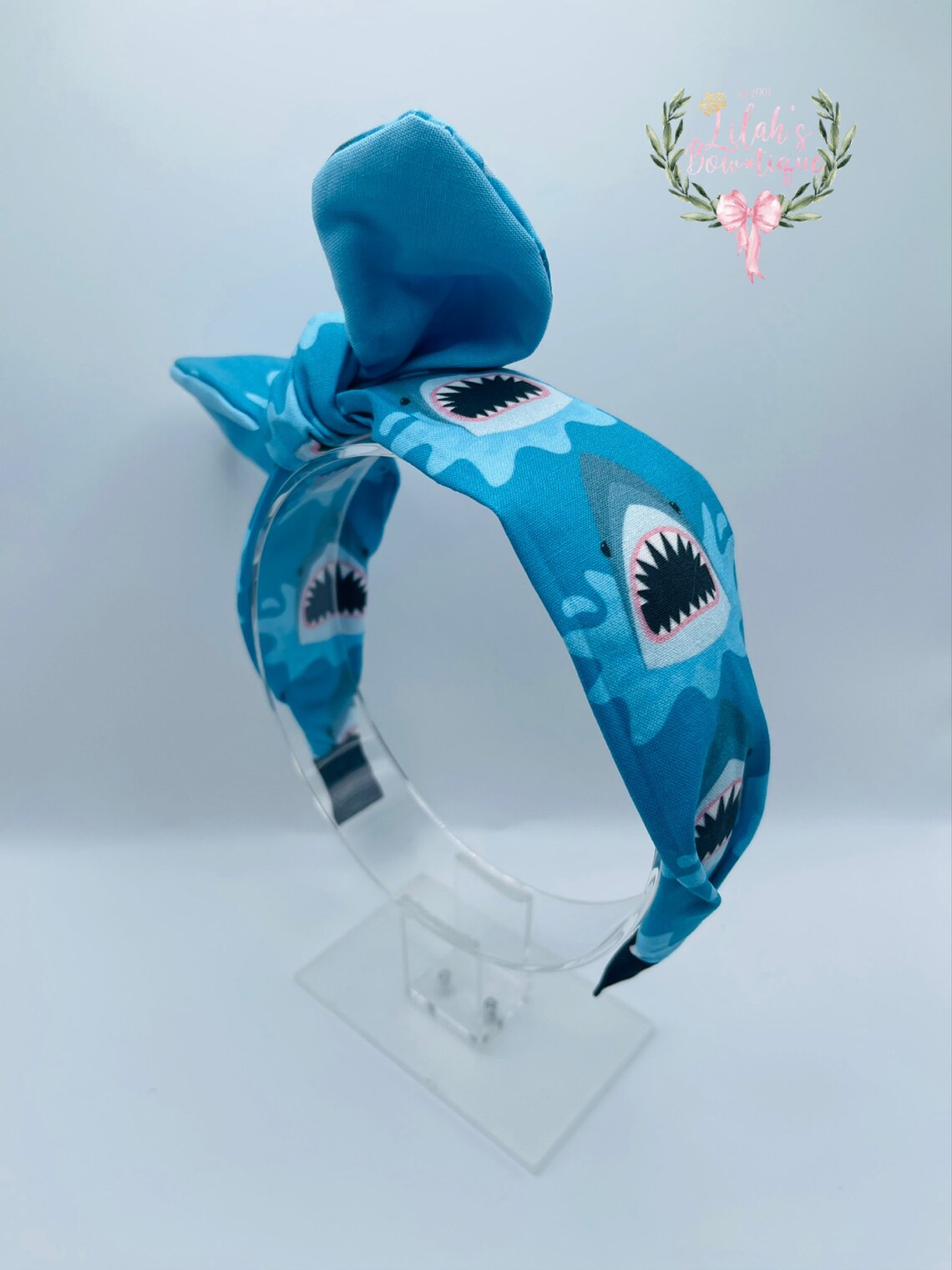 Custom Shark Fabric Knotted Bow Headband Perfect Size for Kids & Adults ...