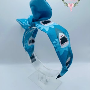 Custom Shark Fabric Knotted Bow Headband Perfect Size for Kids & Adults ...