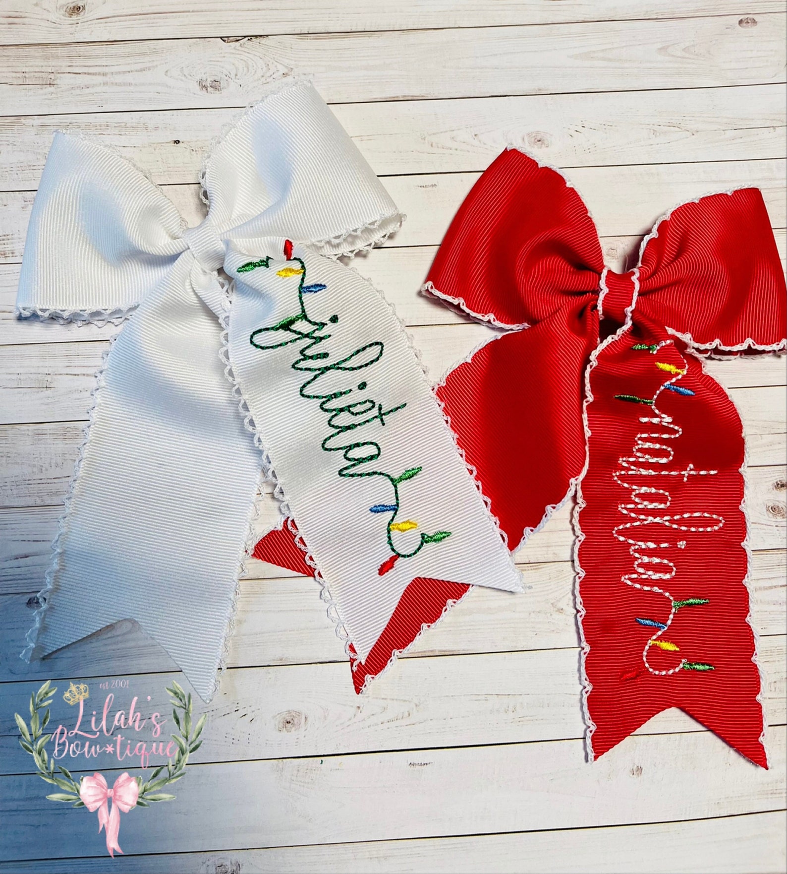 Custom Embroidered Name in Christmas Lights Personalized Boutique Hair ...