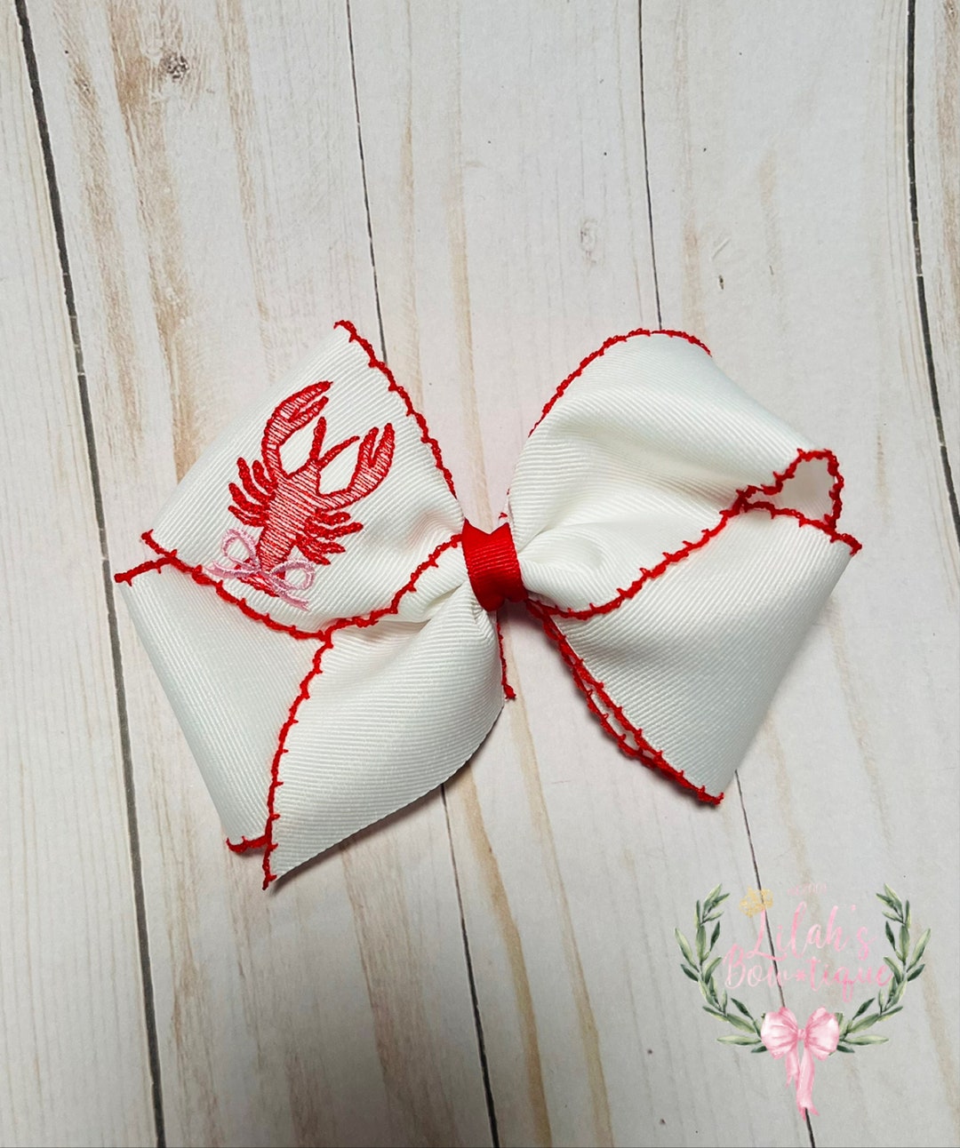 Custom Embroidered Lobster, Crawfish Moonstitch Ribbon Hair Bow - Etsy