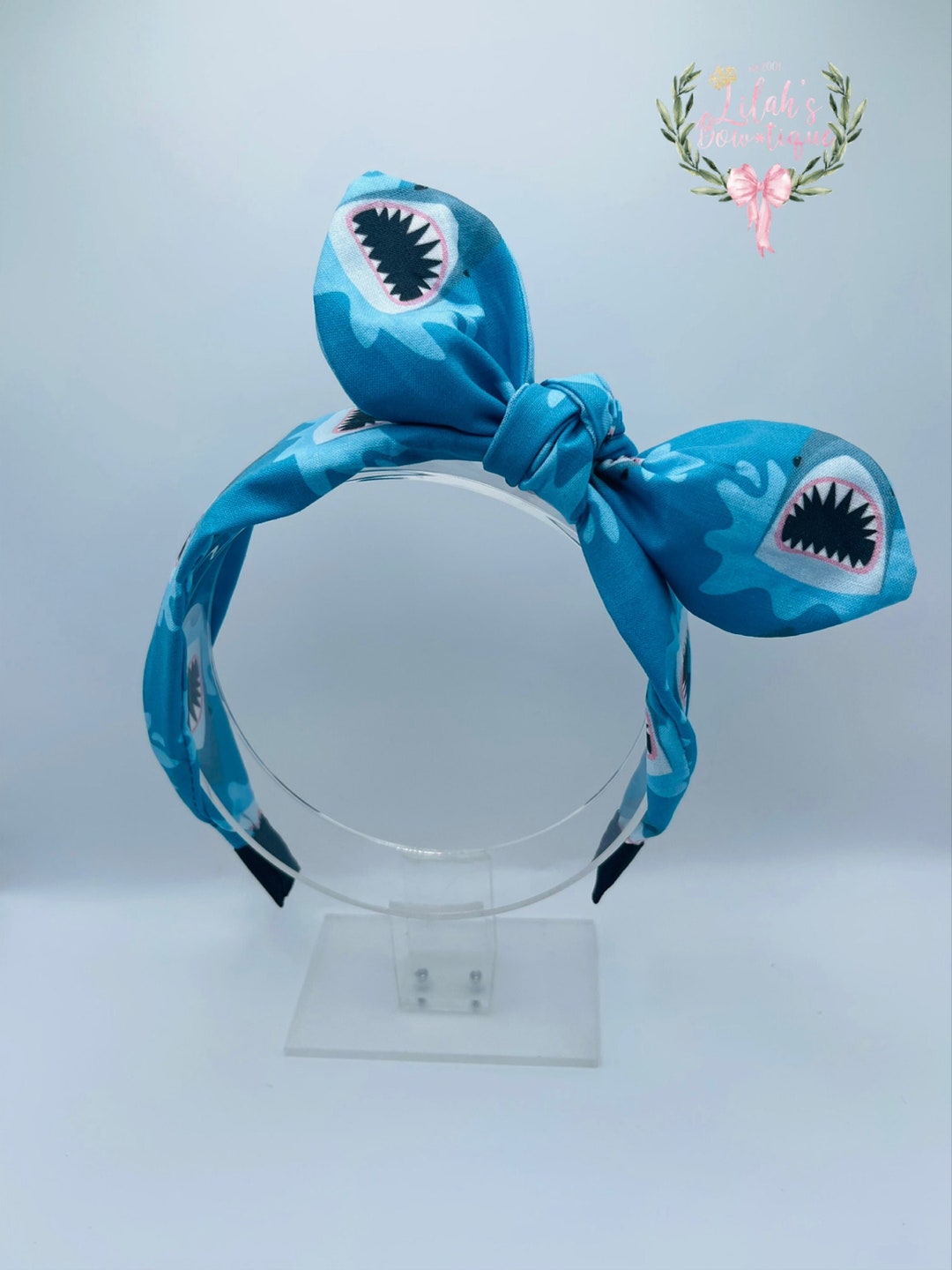 Custom Shark Fabric Knotted Bow Headband Perfect Size for Kids & Adults ...