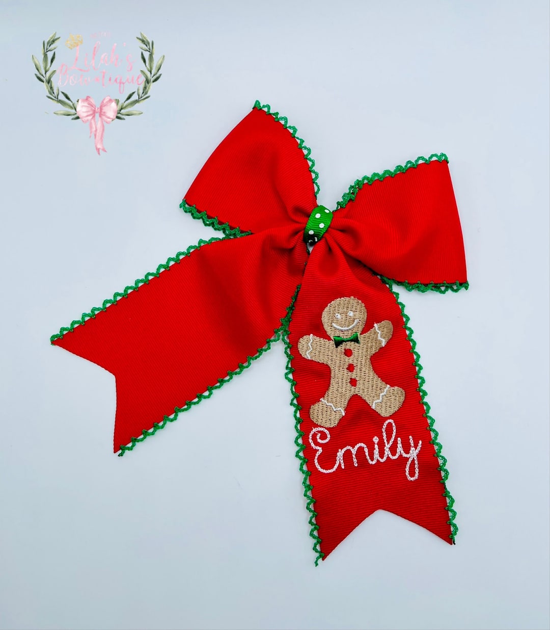 Custom Embroidered Personalized Gingerbread Man Moonstitch Ribbon Bow ...
