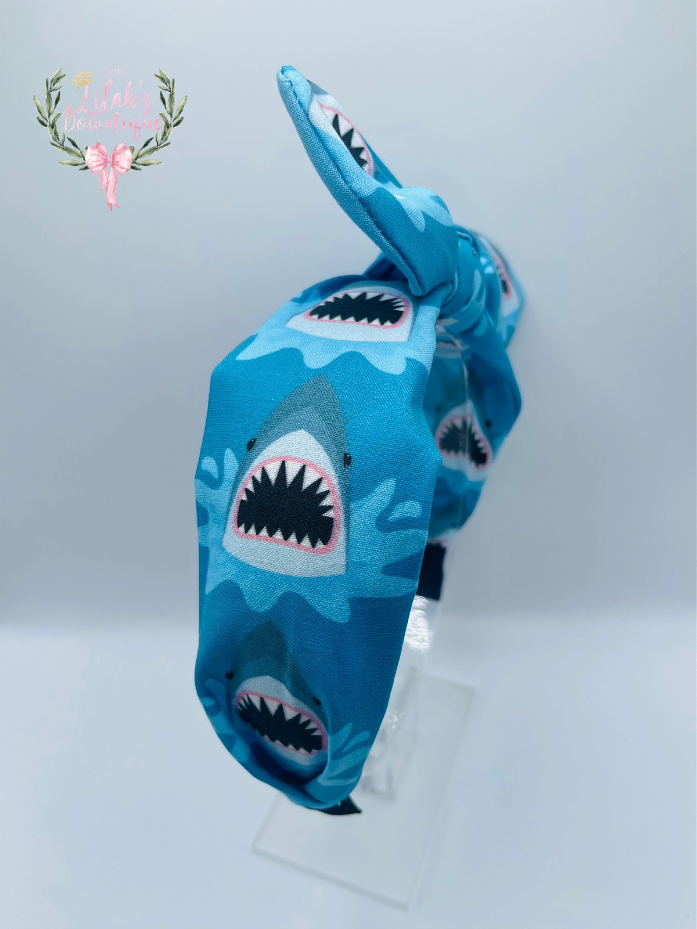 Custom Shark Fabric Knotted Bow Headband Perfect Size for Kids & Adults ...