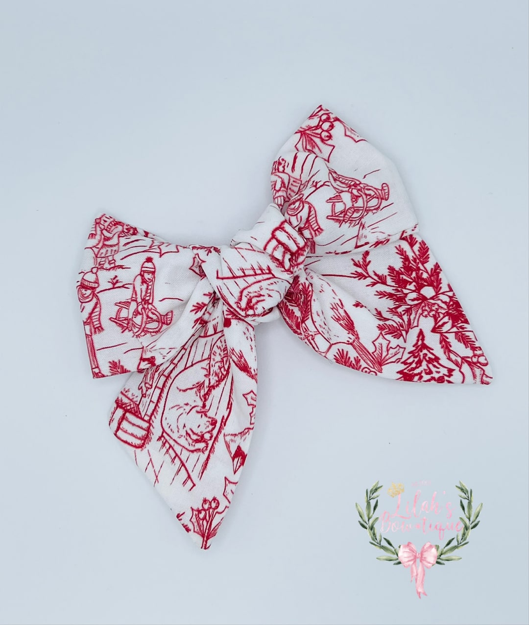 Custom Red Christmas Toile Fabric Hand Tied Hair Bow - Etsy