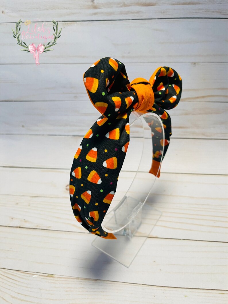 Custom Made Halloween Candy Corn Fabric Knotted Bow Headband. - Etsy