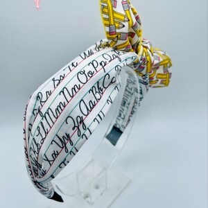 Custom School Print Pencils & Letters Fabric Knotted Bow Headband ...