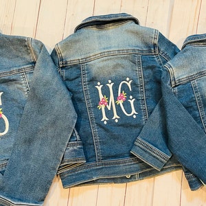 Custom Embroidered Floral Initial Monogrammed Girls Denim Jacket - Etsy
