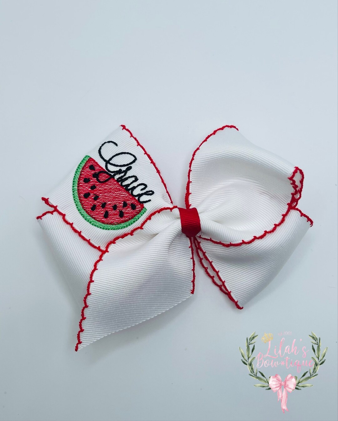 Custom Embroidered Personalized Watermelon Moonstitch Ribbon Hair Bow ...