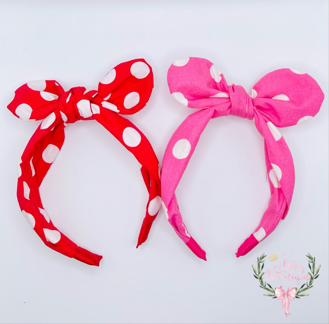 Custom Disney Minnie Mouse Pink or Red Fabric Knotted Bow Style ...