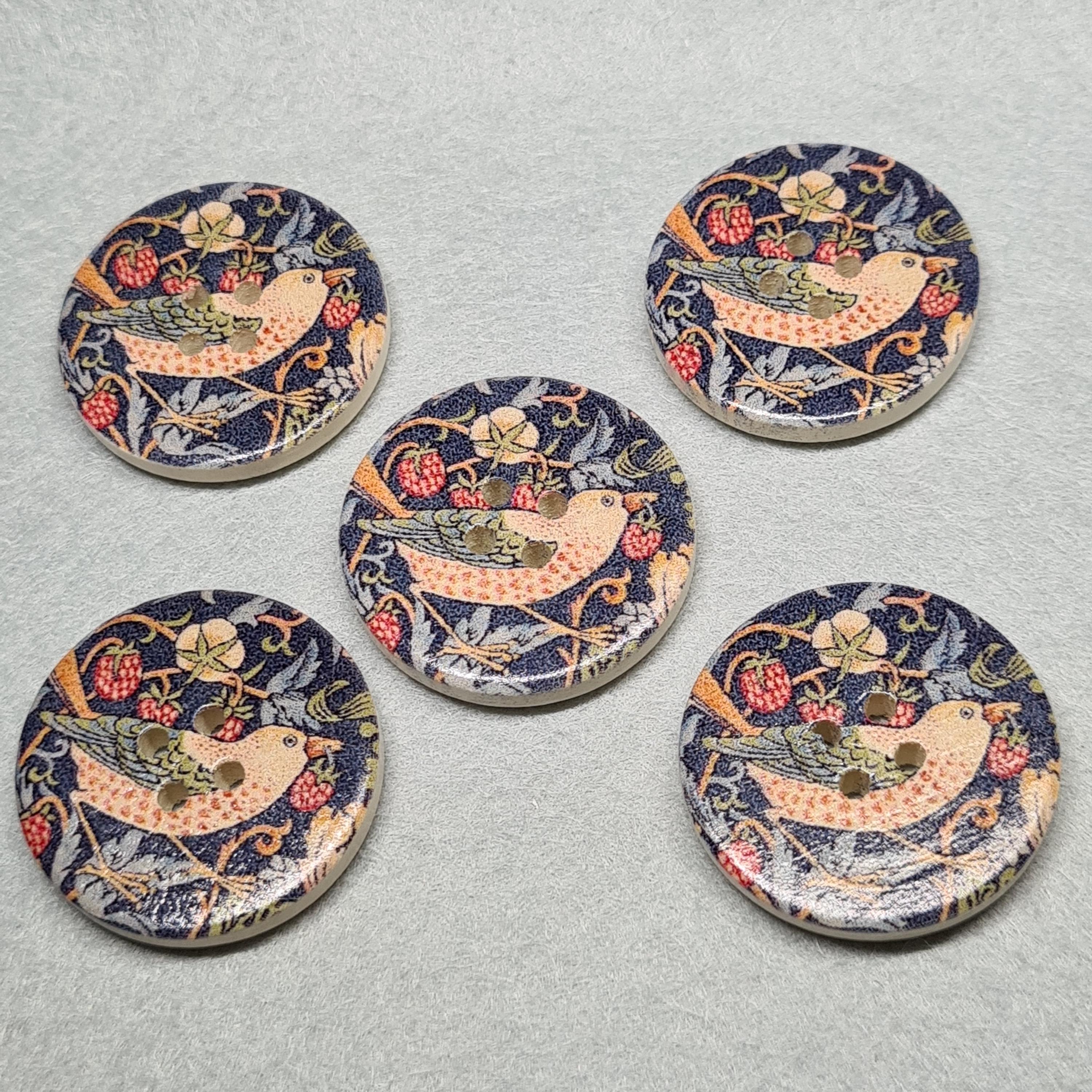 William Morris Strawberry Thief Wooden Buttons, Arts and Crafts Floral ...
