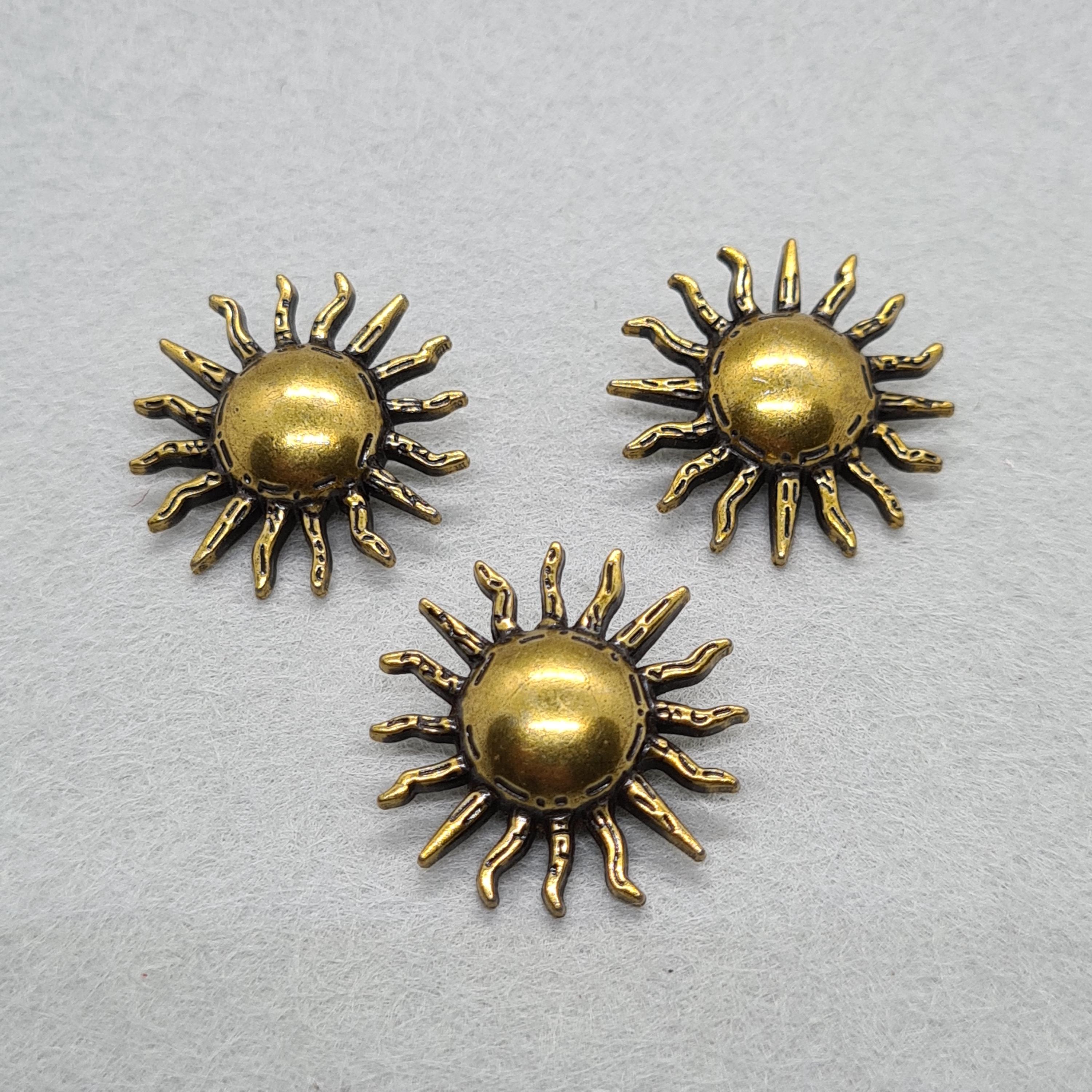 Antique Gold Sun Design Buttons, Celestial Metal Shank Back, 16mm or ...