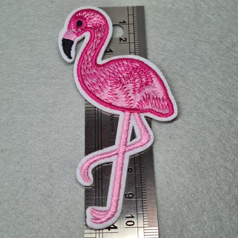 Flamingo Iron on Patch, Embroidered Tropical Pink Bird for Applique ...