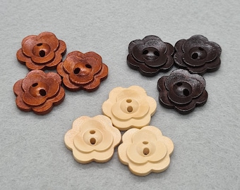 6+ Flower Shaped Buttons - Pretty Wooden Buttons 20mm - Brown Flower ...