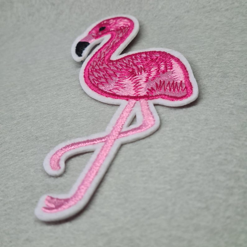 Flamingo Iron on Patch, Embroidered Tropical Pink Bird for Applique ...