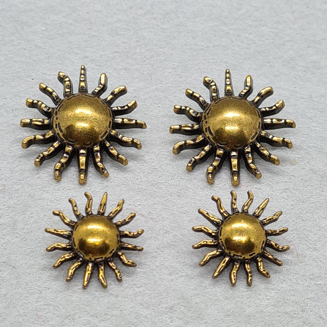 Antique Gold Sun Design Buttons, Celestial Metal Shank Back, 16mm or ...