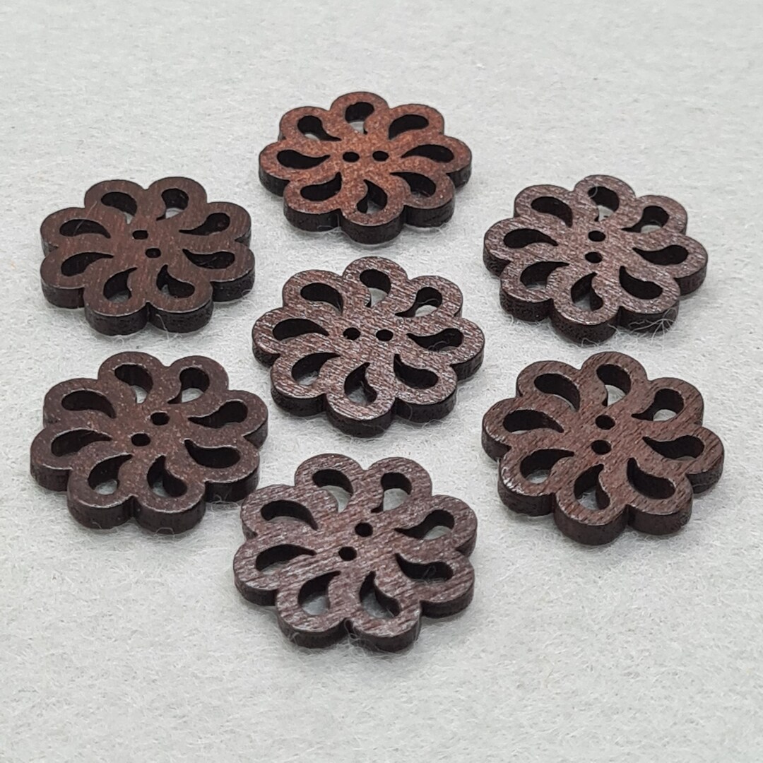 9x Flower Shaped Wooden Buttons: Brown Cutout Design, 20mm - Etsy