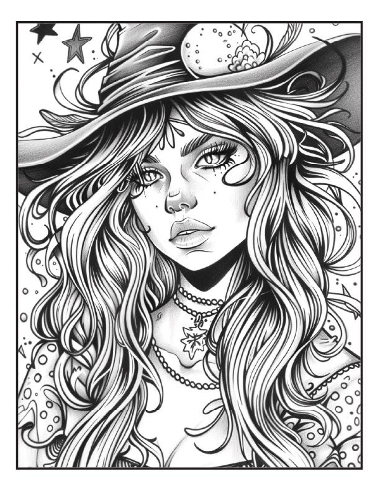 50-moon Witch Coloring Pages: Fantasy for Adults and Kids - Etsy
