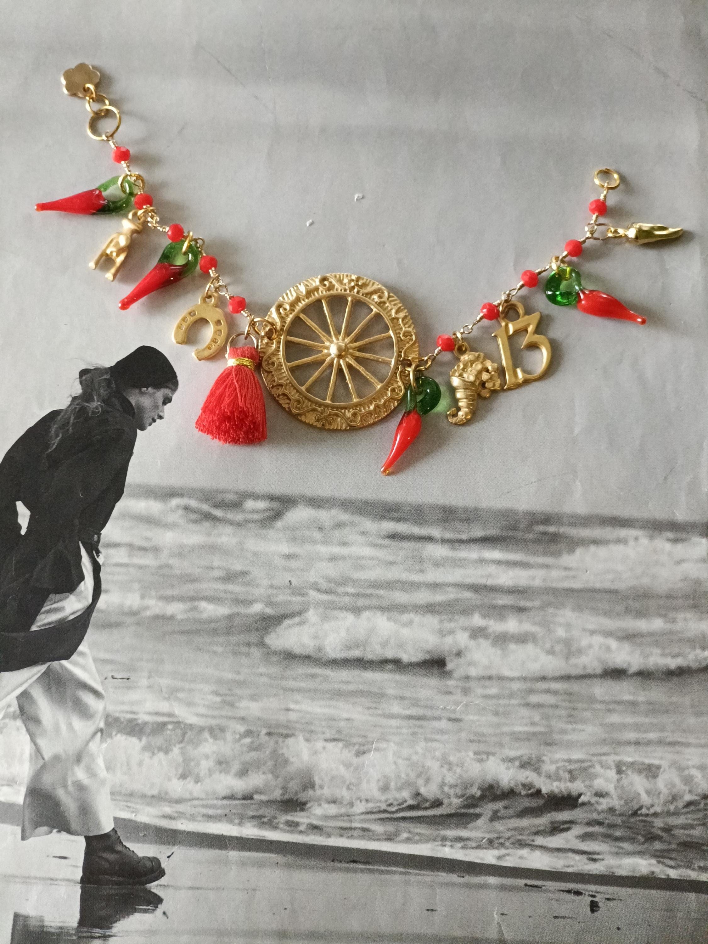 Sicilian Charm Bracelet: Pepper, Wheel, Good Luck Amulets - Etsy