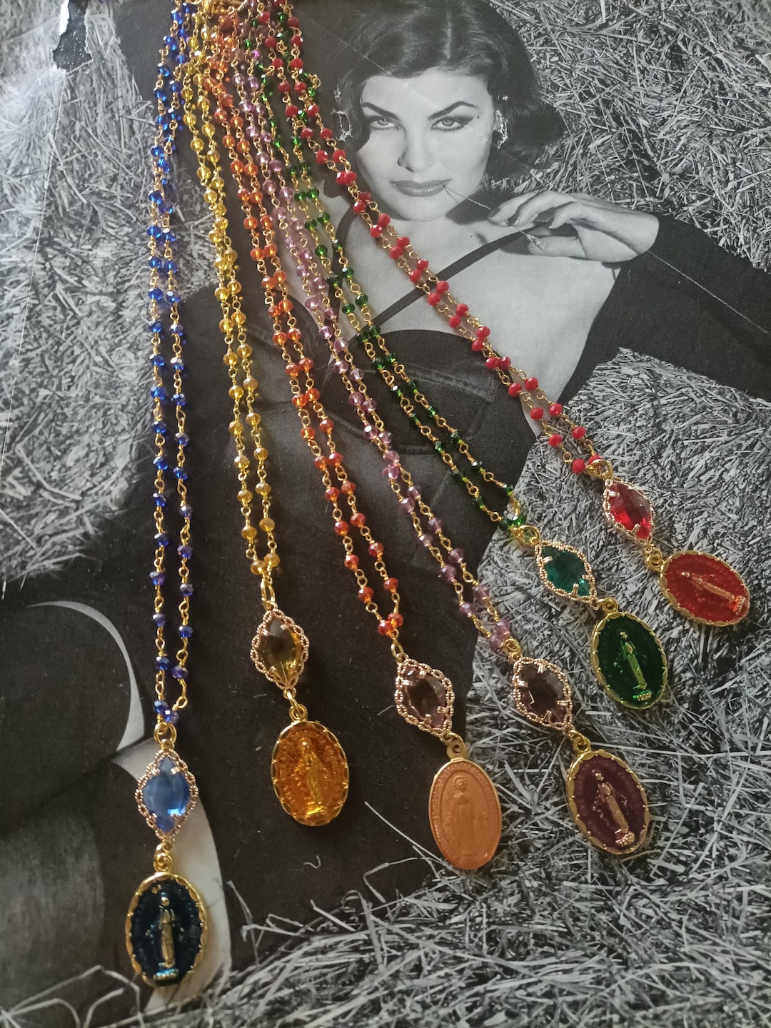 Miraculous Medal Madonna Necklace: Crystal Beaded Rosary Chain - Etsy