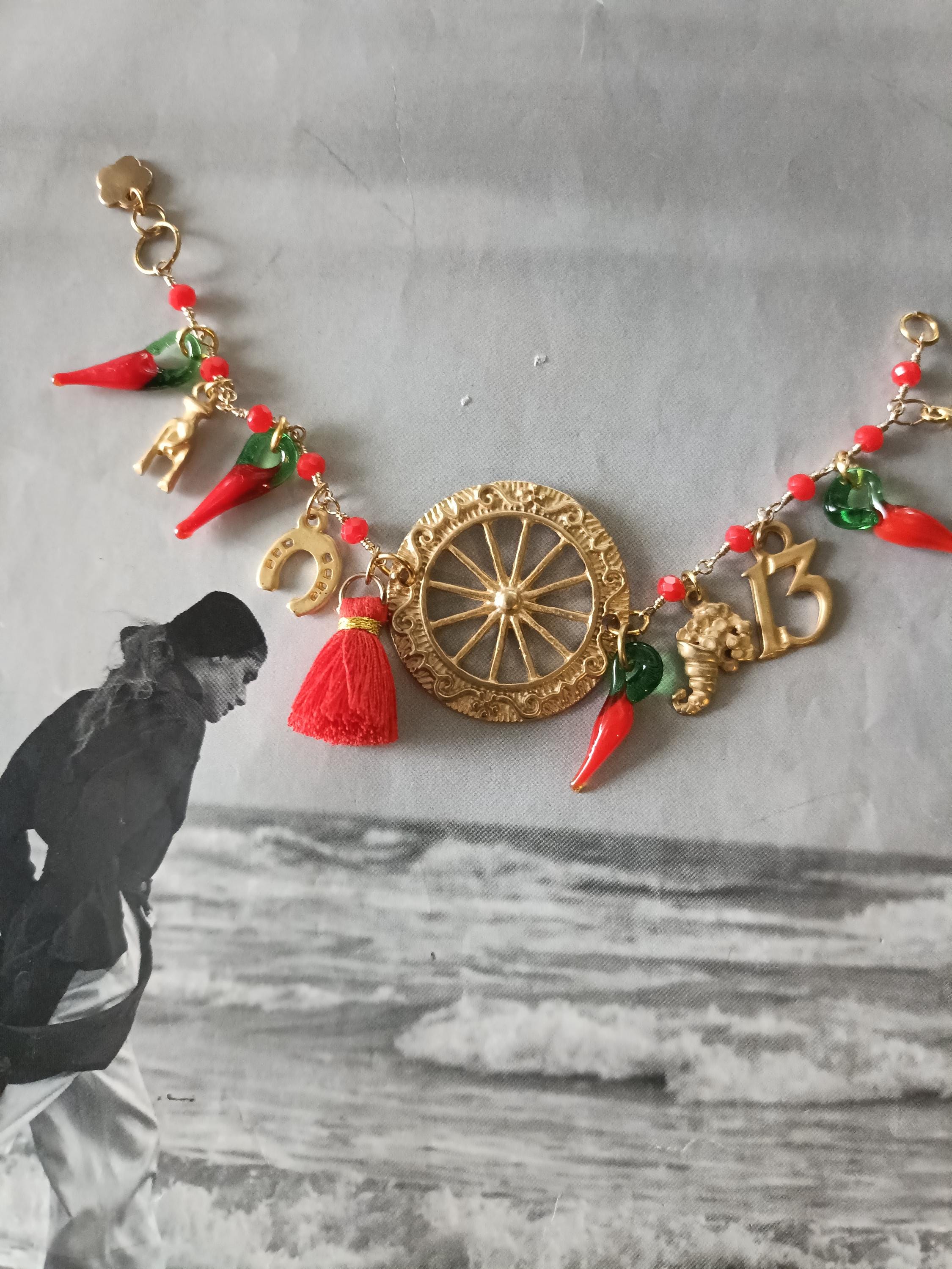 Sicilian Charm Bracelet: Pepper, Wheel, Good Luck Amulets - Etsy