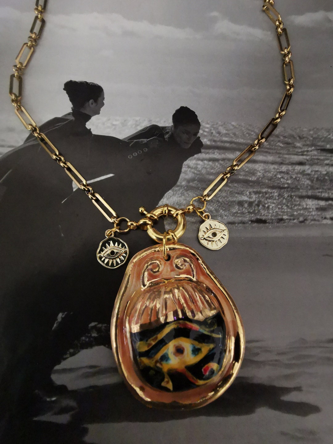 HORUS EYES ,scarab Necklace,egyptian Revival,ceramic Pendant,goodluck ...