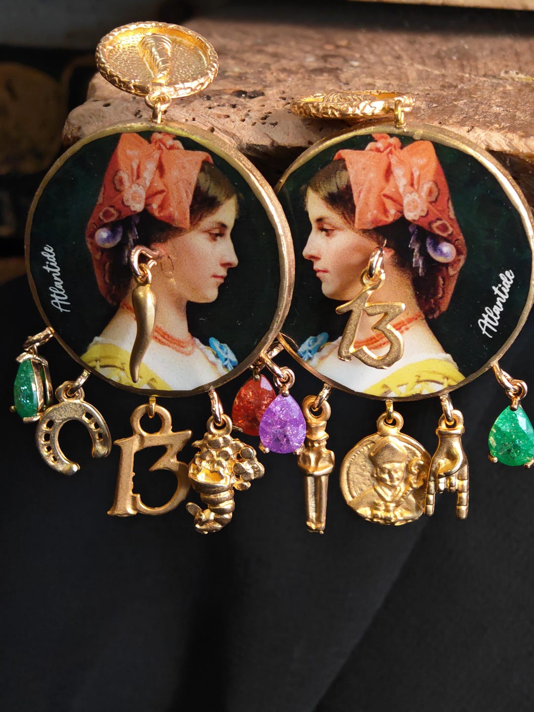 Handmade Cameo Earrings, Italian Amulet Charms - Etsy