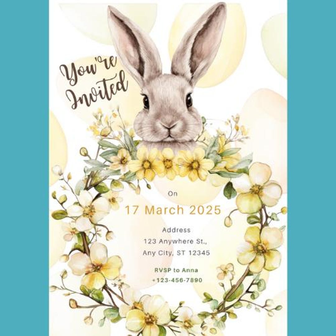 Yellow Floral Easter Bunny Customer Digital Invitations - Etsy