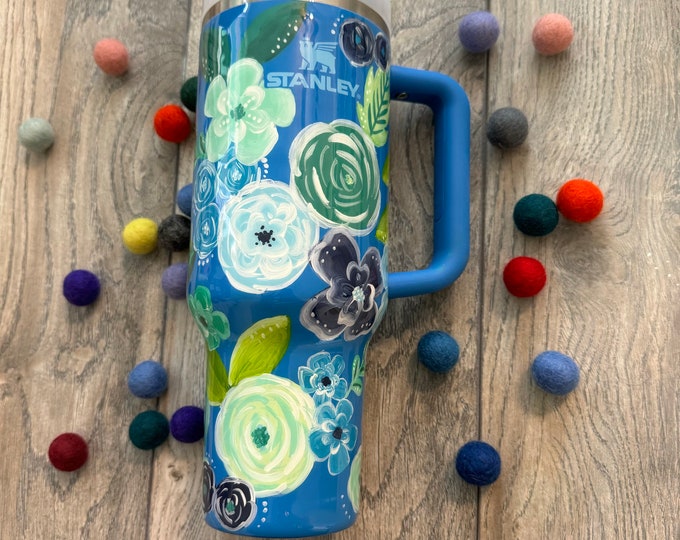 Hand-painted 40 Oz Stanley Tumbler Azure Blue - Etsy