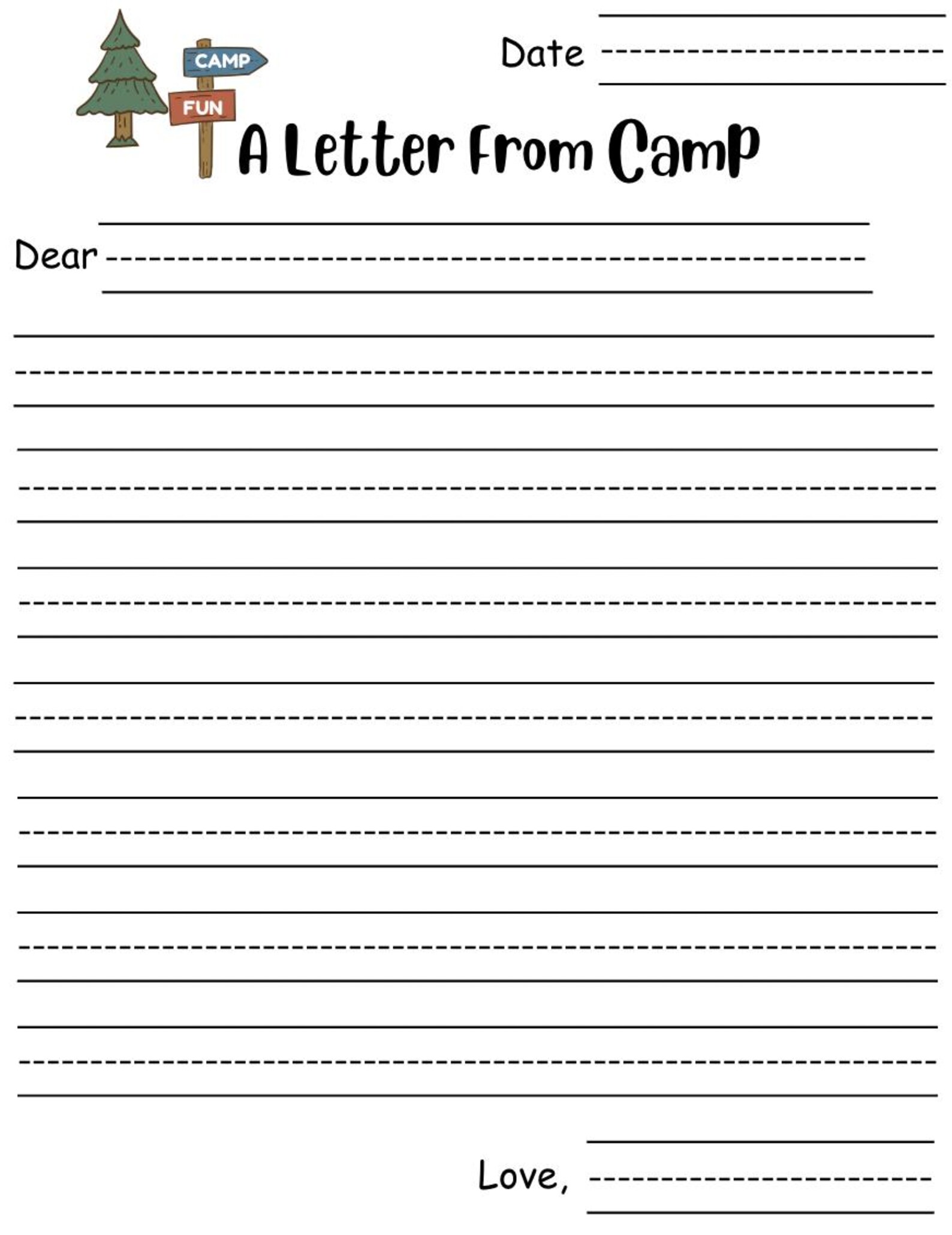 Summer Camp Letter Printable | Handwriting Lines | Instant Download - Etsy