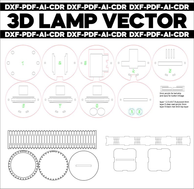 3D LAMP Vector Pdf-cdr-ai-dxf - Etsy