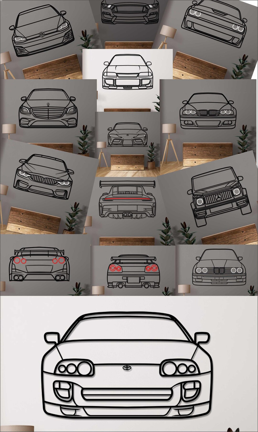 Modern Car Line Art: Minimalist Metal Cut Style Automotive Print ...