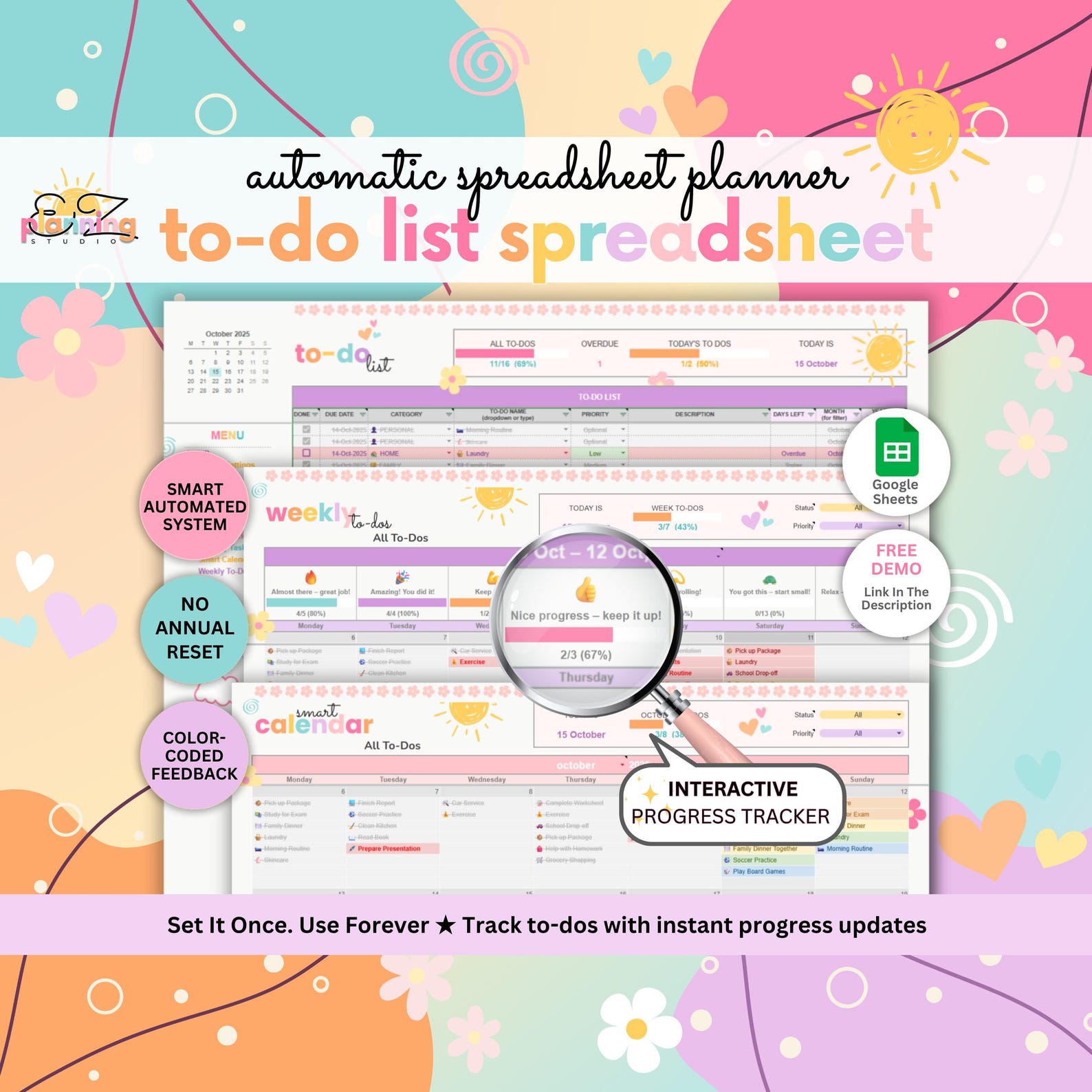 To-do List Tracker Spreadsheet • Automatic Task Planner for Google ...