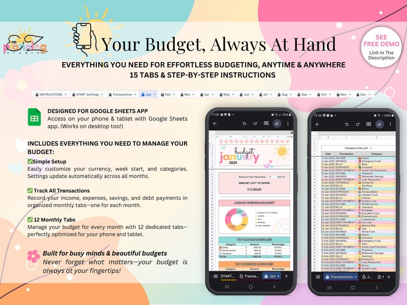 Mobile Monthly Budget Spreadsheet • Google Sheets Template for Phone ...