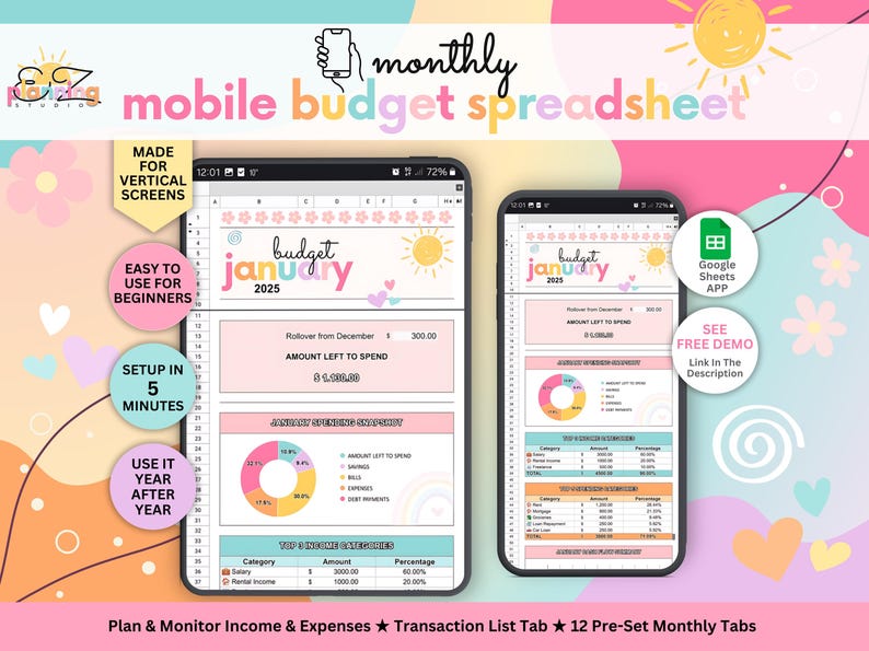 Mobile Monthly Budget Spreadsheet • Google Sheets Template for Phone ...