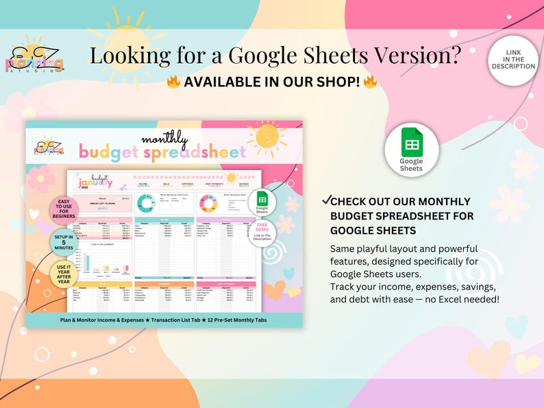Monthly Budget Spreadsheet • Excel Sheets Finance Template • Easy ...