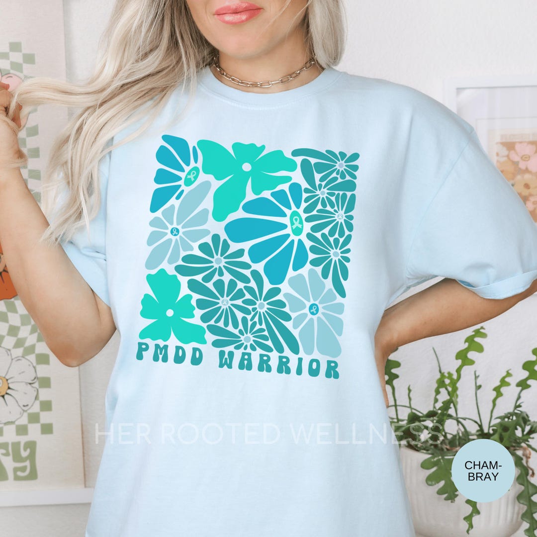 PMDD Warrior Shirt | Retro Teal Flower PMDD Awareness Tee | Comfort ...