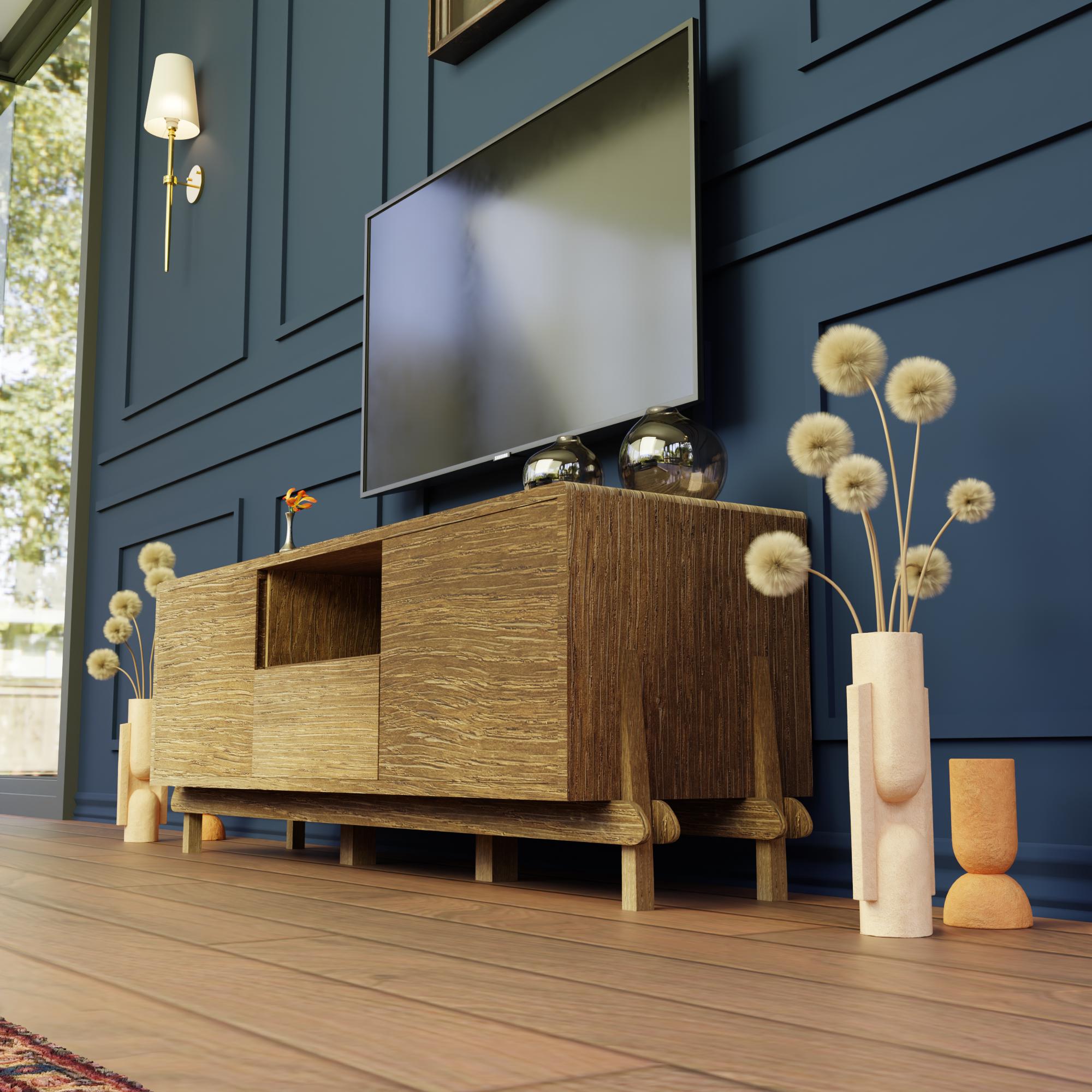 Oak Wood TV Unit & Console, Record Player, Rectangular Cabinet With ...